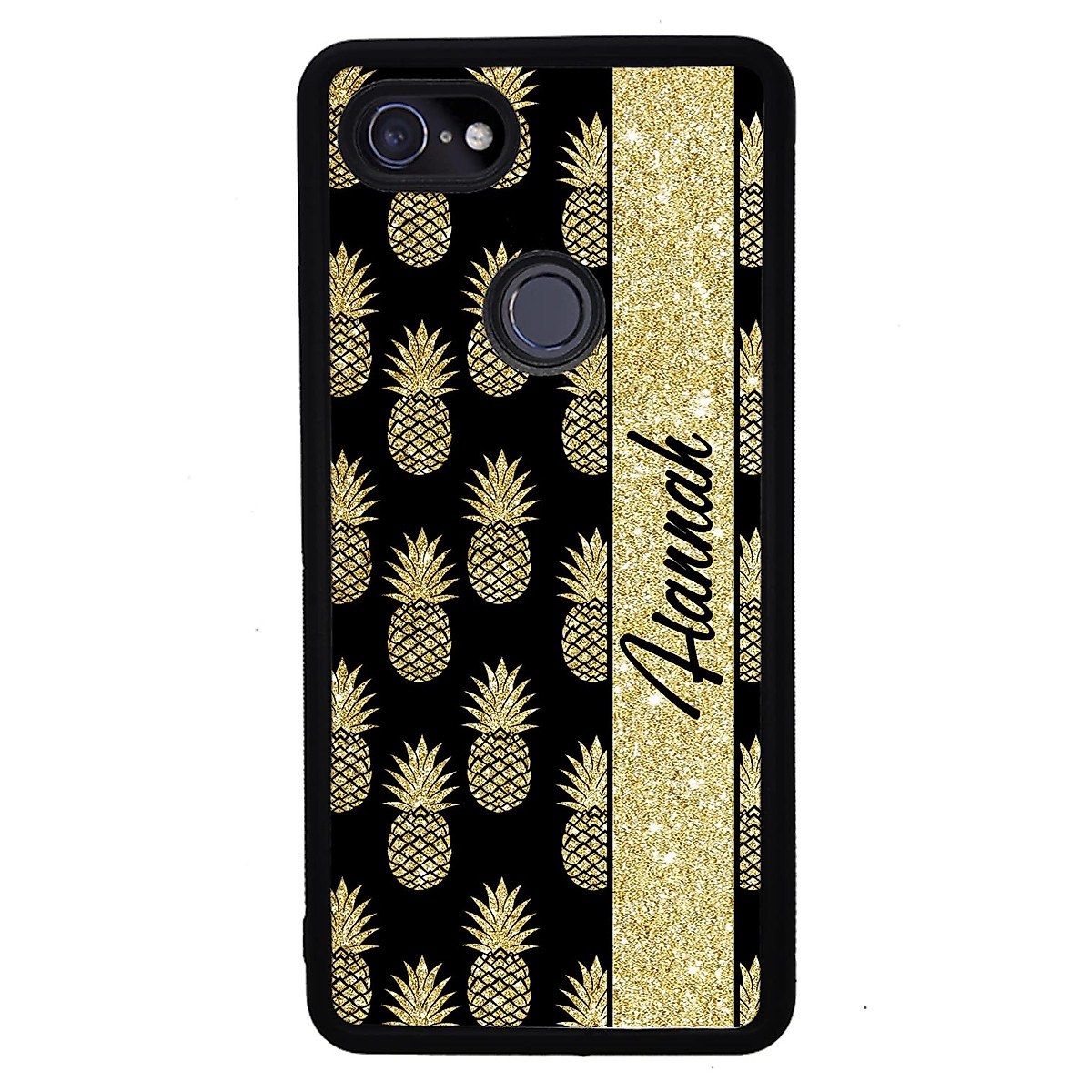 Gold Pineapple Personalized Black Rubber Phone Case Compatible With Google Pixel 8 Pro, 8a, 8, 7a, 7, Pixel 7 Pro, 6a, Pixel 6 Pro, 6, Pixel 5, 4a 5G, 4a 4G, 4, 4 XL, 3a, 3a XL, 3, 3 XL, 2 XL, 2