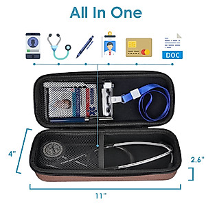 Ryzu Stethoscope Brown Hard Case - Dual Mesh Pockets – Velvet Lining - Durable - Compatible with Littmann and Most Brands
