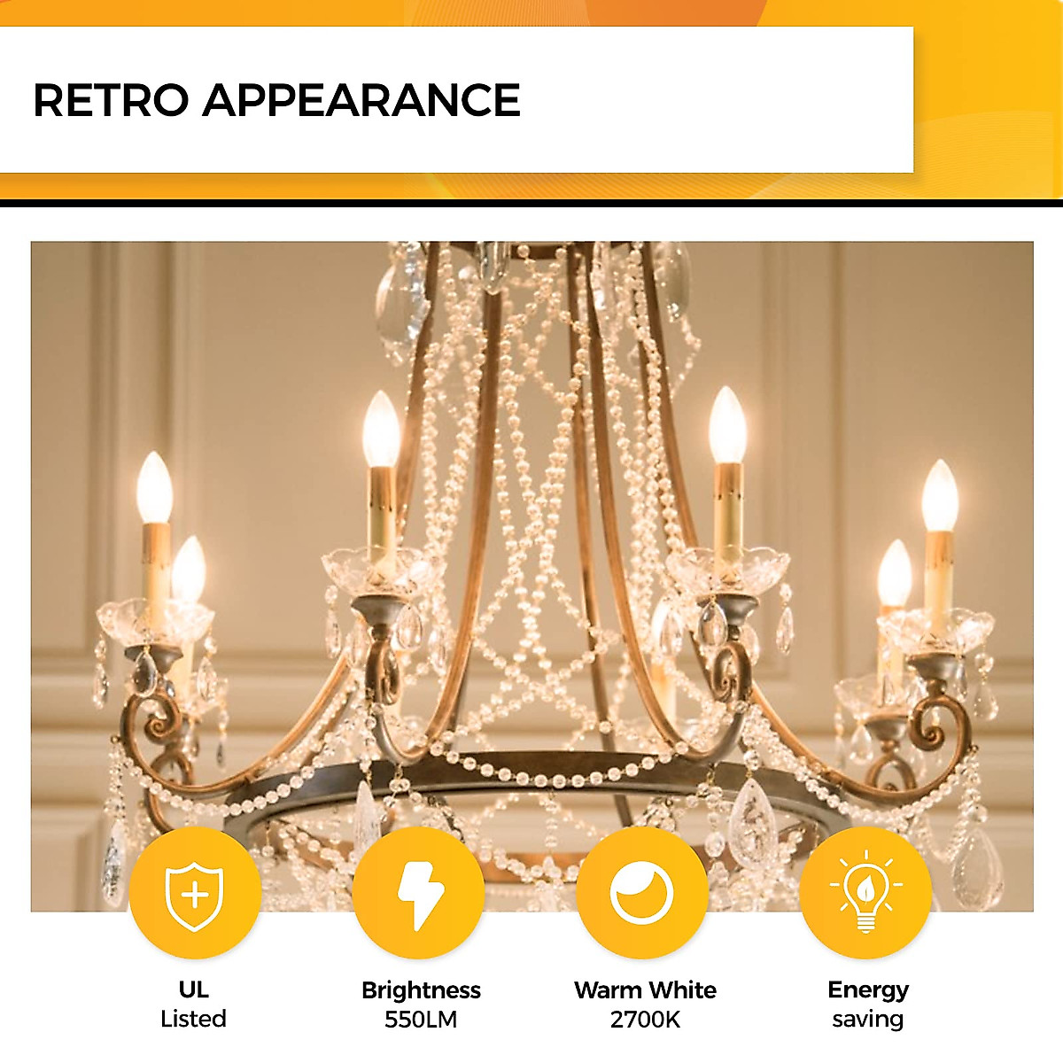 Hizashi 90+CRI Candelabra LED Light Bulbs 60 Watt, 2700K Soft White, E12 LED Bulb Dimmable, B11 Chandelier Light Bulbs, 6W, 550LM, Candle Light Bulbs, UL Listed, 12 Pack