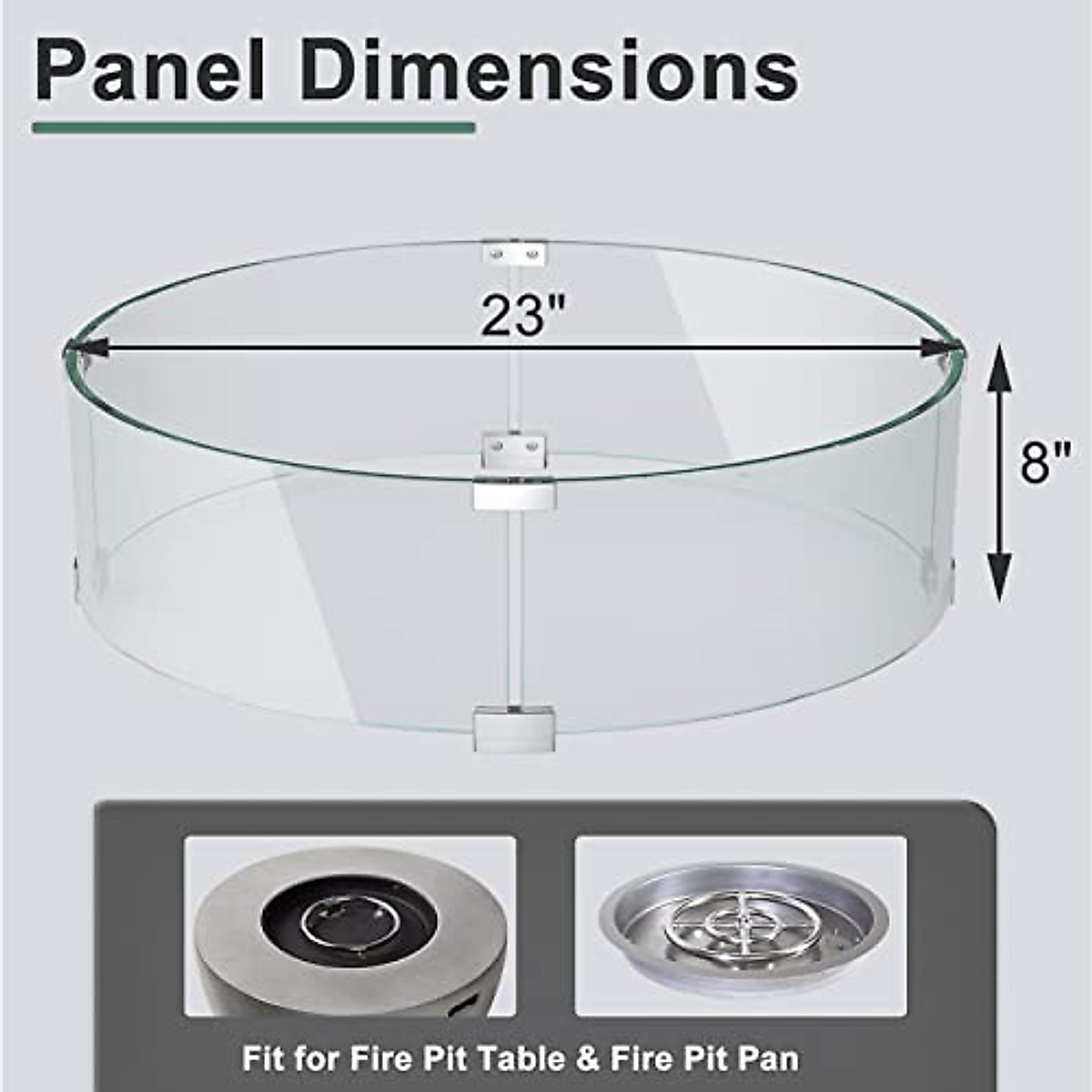 GASPRO 23" x 8" Glass Wind Guard for Round Fire Pit Table, Thick and Tall Tempered Glass Panel with Hard Aluminum Corner Bracket & Feet, Easy to Assemble