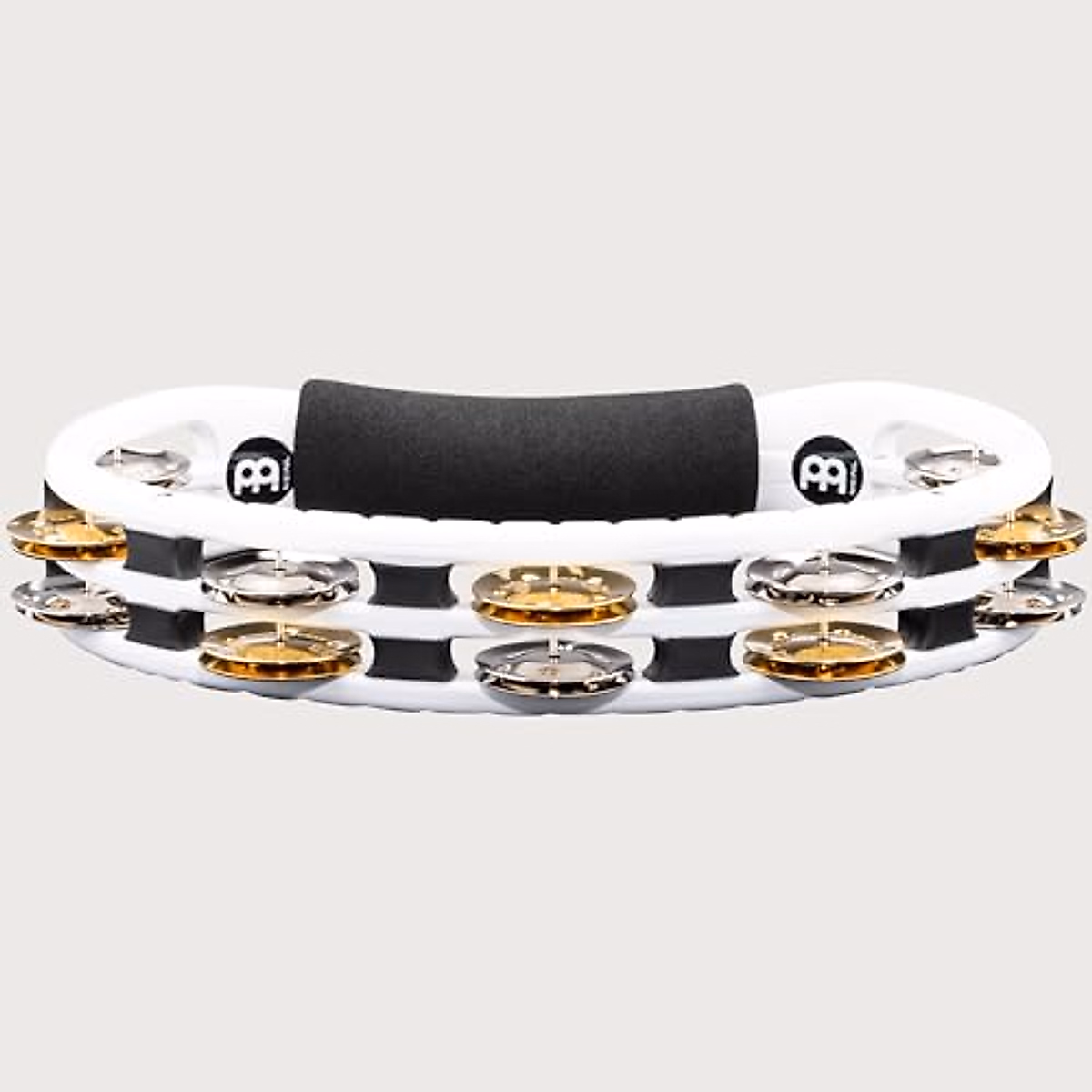 Meinl Percussion Traditional Tambourine, Handheld Half-Moon Shape with Synthetic Frame — NOT Made in China — Double Row Dual Alloy Jingles, 2-Year Warranty (TMT1M-WH)