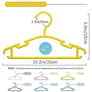 Mosearon Baby Hangers 120Pcs Kids Hangers,Plastic Hangers Non Slip, Clothes Hanger, Toddler Hangers, Infant Hangers, Child Hangers for Nursery, 120 Pcs,Pink Blue Yellow White Purple Green