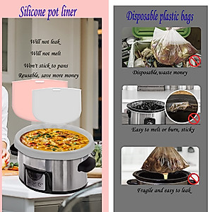 2 Pack Silicone Slow Cooker Liners Fits for 7-8 QT Crockpot, Reusable Silicone Crockpot Liner, Reusable Leakproof, Easy Clean (Pink+Gray) Bags, BPA Free and Dishwasher Safe