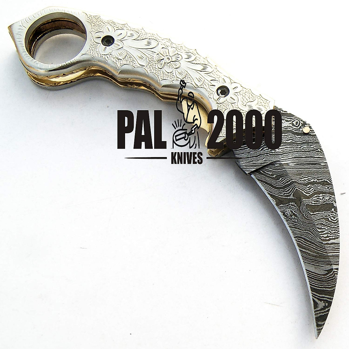 PAL 2000 KNIVES POC-9517 Handmade Damascus Steel Folding Pocket Knife Engraved Steel Handle with Sheath