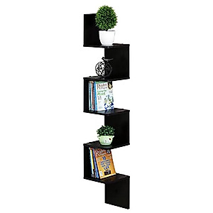 Furinno Rossi Wall Mount Floating Corner Shelf, 5-Tier Square , Espresso