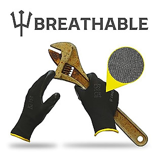 Trident Gloves: Work Gloves with Grip - All-Purpose Cut Resistant Gloves & Working Gloves for Men and Women - Breathable, Touchscreen Compatible & Durable Nitrile Coated Work Gloves - 6 Pairs, Small