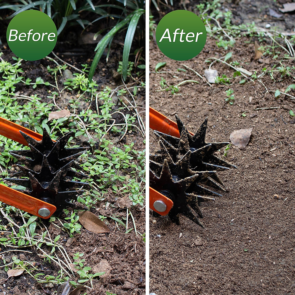 Walensee Rotary Cultivator Tool, Adjustable Garden Hand Tiller with Stainless Steel Pole, 2-in-1 Garden Weeder and Crumbler Soil Cultivator Tool with Weeding Knife for Soil Mixing or Reseeding Grass