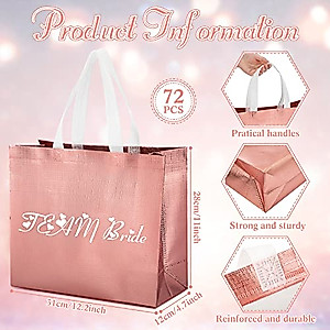 72 Pack Reusable Gift Bags with Handles Glossy Reusable Grocery Bags Tote Bags for Wedding Bridesmaid Birthday Christmas(Rose Gold)