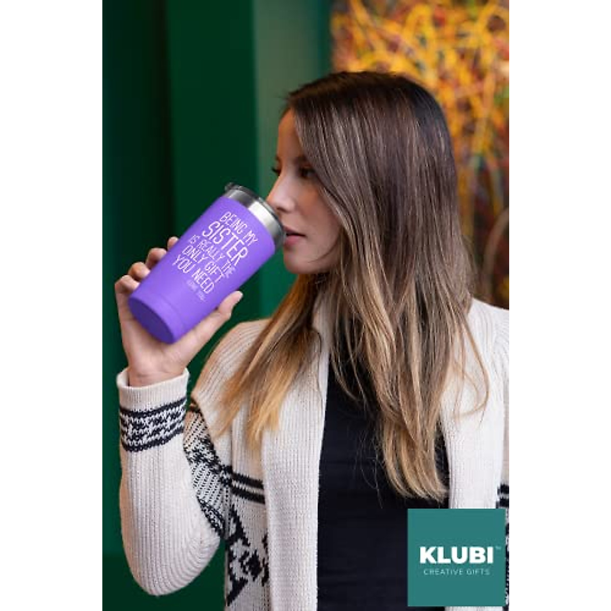 KLUBI Sister Gifts from Sister Brother - Being My Sister is the Only Gift You Need 20oz Tumbler Coffee Mug Purple- Funny Gift Idea for Sister, Birthday, Cute