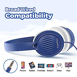 TuneFlux Kids Headphones, Toddler Headphones with Safe Volume Limiter 85dB, Wired School Headphones for Kids with Adjustable and Flexible Design for Boys and Girls-Sapphire Blue