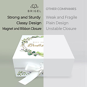 BRIGEL Bridesmaid Proposal Box, Will You Be My Maid of Honor Proposal Box for Maid of Honor Gifts, Leaf-Patterned White Box with Gold-Foiled Text, Magnetic Closure, and a White Ribbon