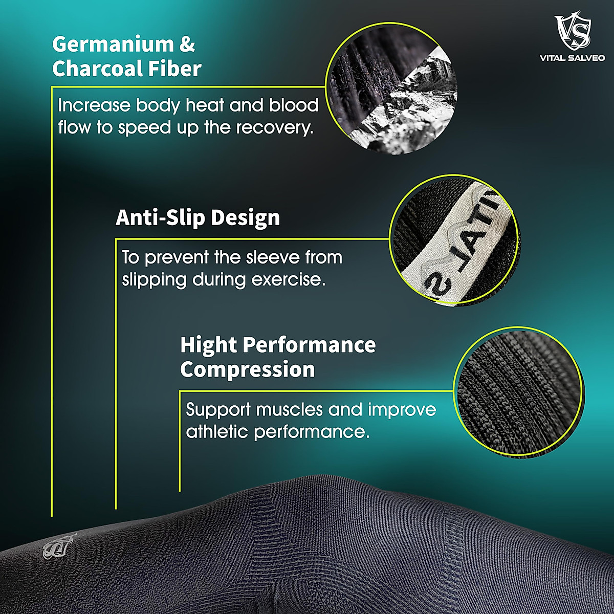 Vital Salveo Recovery Compression Sports Full Leg Sleeve Thigh Calf Long Knee Support Basketball Dark Grey (1 Pair) Medium