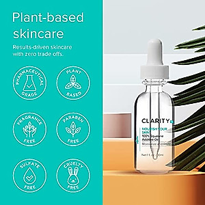 ClarityRx Nourish Your Skin 100% Squalane Moisturizing Oil, Natural Plant-Based Anti-Aging Face Oil with Antioxidants for Dry Skin (1 fl oz)