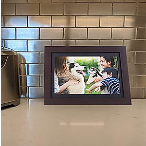 Brookstone PhotoShare 14” Smart Digital Picture Frame, Send Pics from Phone to Frames, WiFi, 8 GB, Holds 5,000+ Pics, HD Touchscreen, Premium Espresso Wood, Easy 1-min Setup
