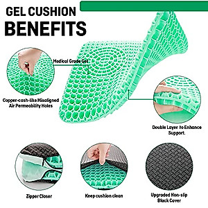 SIXAQUAE Gel Seat Cushion for Long Sitting,Double-Layer Chair Cushions for Office Chair and Truck Drivers.Back, Sciatica, Hip, Tailbone Pain Relief Cushion.Egg Seat Chair Cushion for Wheelchair.