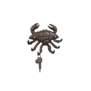 Handcrafted Nautical Decor Rustic Copper Cast Iron Decorative Crab with Six Metal Wall Hooks 7"
