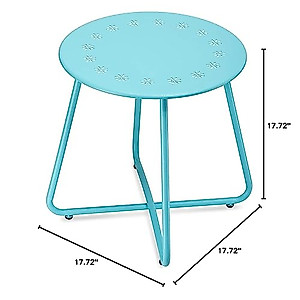 danpinera Outdoor Side Tables with Flower Cut Outs, Weather Resistant Steel Patio Side Table, Small Round Outdoor End Table Metal Side Table for Patio Yard Balcony Garden Blue
