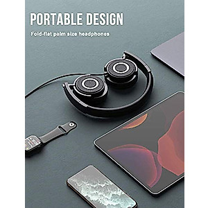 Nasuque Headphones with Microphone, Lightweight Foldable on Ear Headset for Kids Teens Adults, Wired Stereo Headphones with Deep Bass, Portable Design for Home Office Travel Virtual Schooling, Black