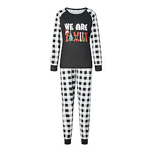 Women Black White Plaid We Are Family Christmas Pjs Matching Sets Xmas Holiday Pajamas for Adult Kids Baby Dog Xmas Family Sleepwear Home Loungewear M