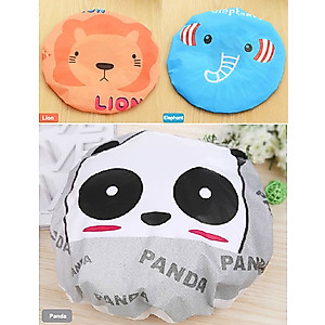 Fast and Good Cute Cartoon Waterproof Elastic Shower Cap Bath Cap for Women and Girls and Kids,Pack of 3 Pcs(Panda+Elephant+Lion)