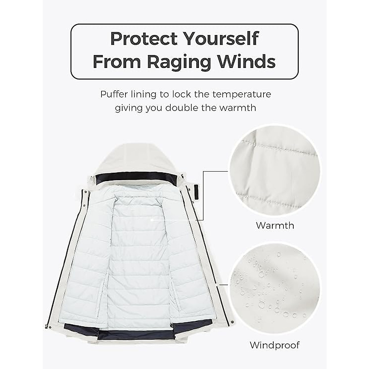 wantdo Men's 3-in-1 Winter Coat Waterproof Snow Jackets Warm Skiing Jacket with Hood White L