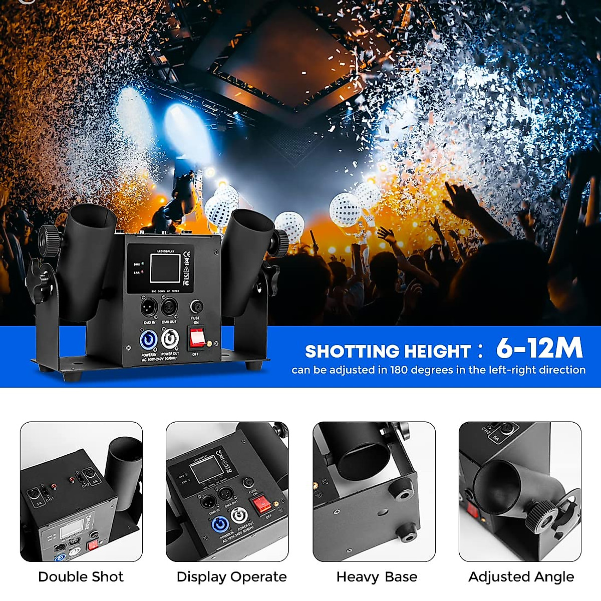 Professional Confetti Launcher Cannon Machine, Confetti Blower Machine Confetti Cannon DMX/Remote Control for Gender Reveal Weddding Disco Show Club Stage Party (2 shot)