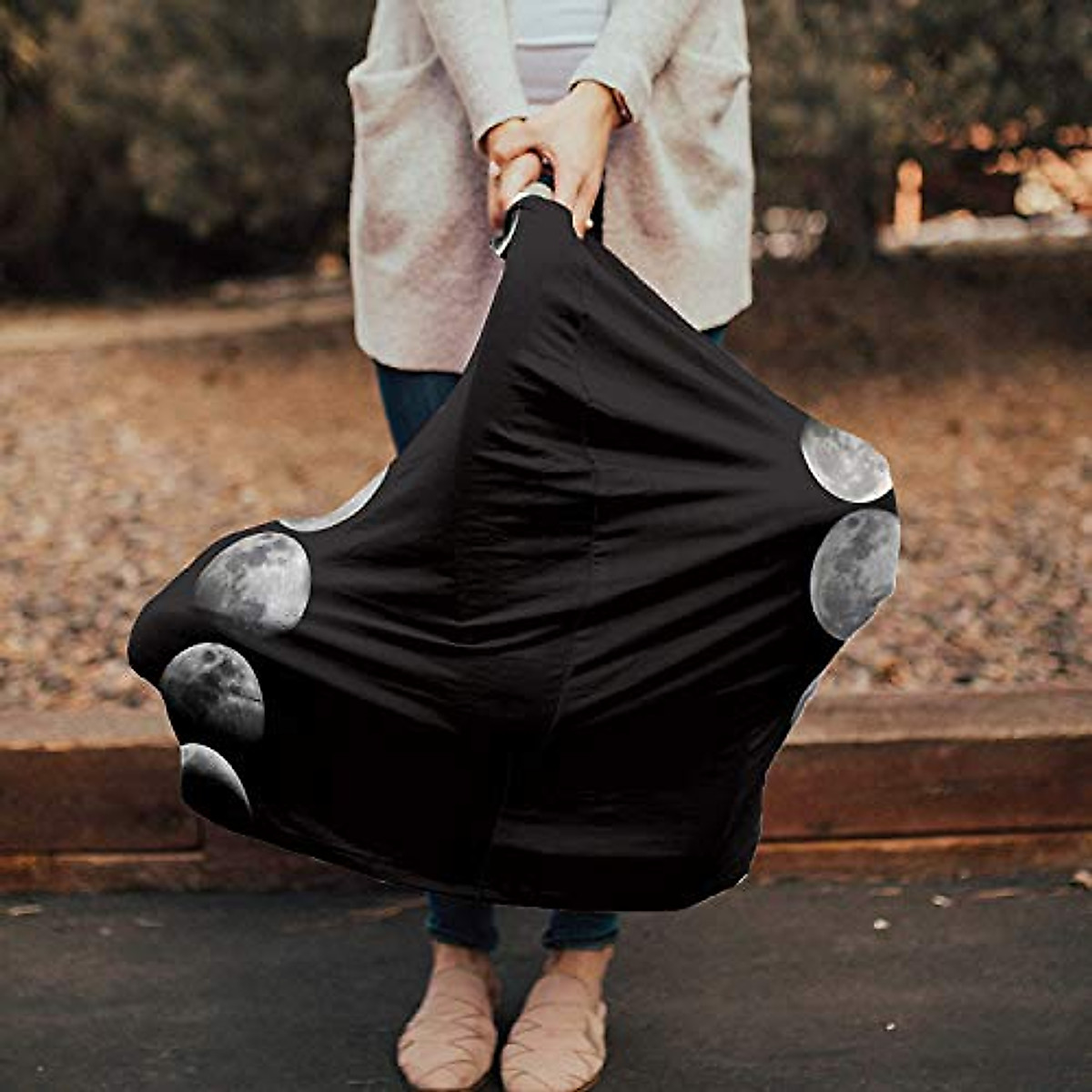 Baby Nursing Covers for Breastfeeding, Baby Car Seat Canopy Covers Scarf for Boys Girls, Phases of The Moon Canopy, Stretchy Soft Breathable Poncho Infant Stroller Cover, Black