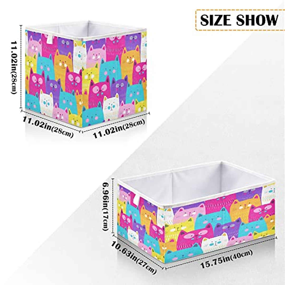 Kigai Cute Cat Cube Storage Bins - 11x11x11 In Large Foldable Storage Basket Fabric Storage Baskes Organizer for Toys, Books, Shelves, Closet, Home Decor