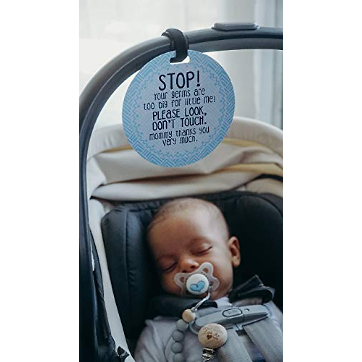 Three Little Tots Two Pack - Blue Boy No Touching Baby Car Seat and Stroller Signs - CPSIA Safety Tested