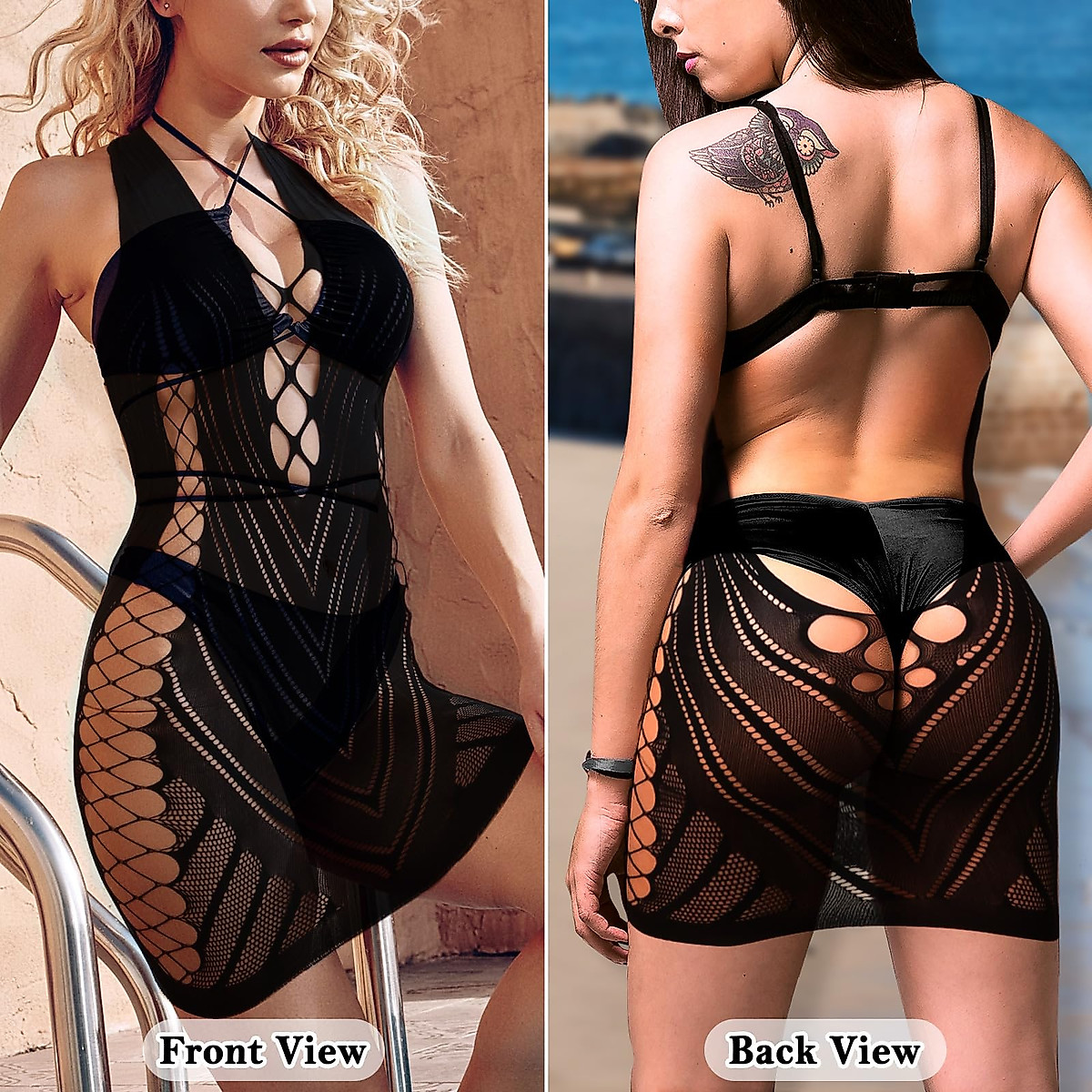 selizo 8 Pack Fishnet Dress for Women, Black Fish Net Lingerie Bodysuit Chemise Nighty Women's Mesh Lace Dress, One Size Fits All