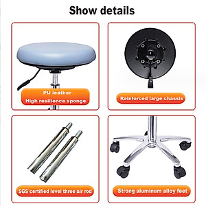 SFKLYU Round Rolling Stool Chair Stool Dentist Stool Adjustable Assistant Stool PU Leather for Office Dentist Shop Lab Salon and Home,64~61cm
