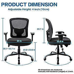 Bigroof Big and Tall Office Chair 400lbs, Ergonomic Mesh Desk Computer Chair with Adjustable Lumbar Support Arms High Back Wide Seat Task Executive Rolling Swivel Chair for Women Men, Heavy People