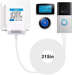 24VAC1A Video Doorbell Power Adapter - 26.5feet Extension Cable, AC110-120V to AC 24 for Eufy, Wyze, Ring, Nest, Ecobee, Sensi, Honeywell Thermostats, Arlo Wireless Video doorbell Transformer(White)