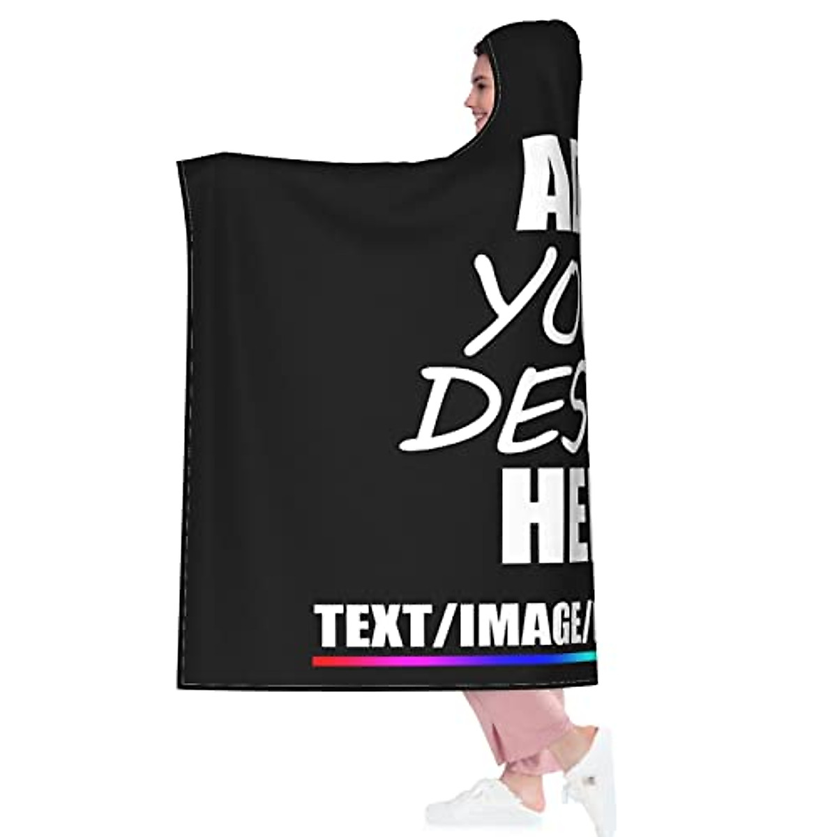 XUEBUXI Custom Hooded Blanket Personalized Wearable Blanket Add Your Own Design Photo or Text Logo Picture 3D Print Thick Flannel Throw Blankets Gifts 60"x80"