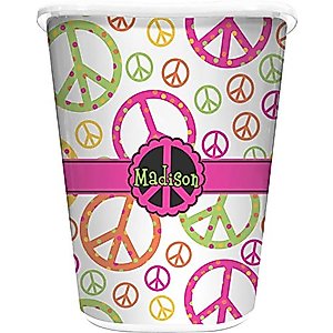 RNK Shops Peace Sign Waste Basket - Single Sided (White) (Personalized)