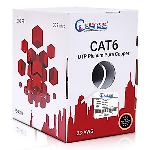 CAT6 Plenum (CMP) 1000ft Bulk Ethernet Cable | 100% Pure Solid Bare Copper | 550MHz, 23AWG, 4Pair UTP 10GB Internet Cable for Networking & Gaming (White)