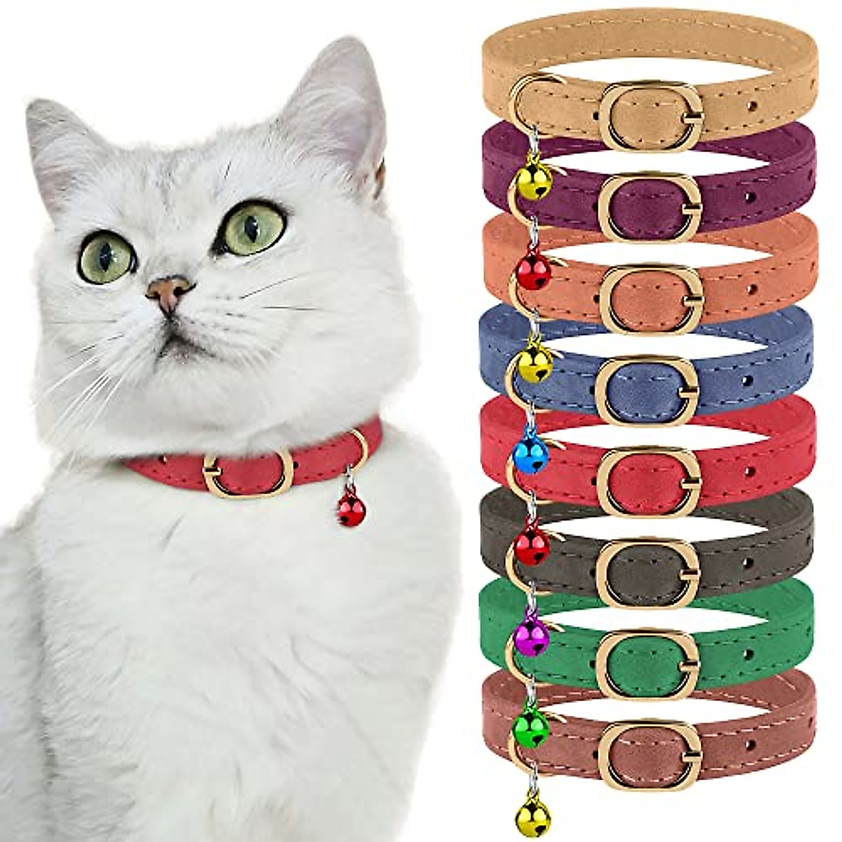 Cat Collar Adjustable Soft Genuine Leather Pet Collars for Cats Kitten Puppy Small Dogs (Burgundy)