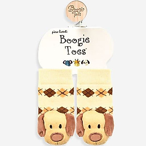 Piero Liventi Brown Dog Boogie Toes Rattle Sock, 1-Pair (0-1Y) Rattles Foot Finder, Rattle Sock Baby Toddler Toy, Gift for Newborn Infant Babies Boy Girl