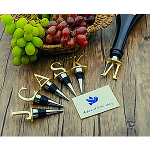 Wine and Beverage Bottle Stopper With Gold Finish,Reusable Plug,Initial