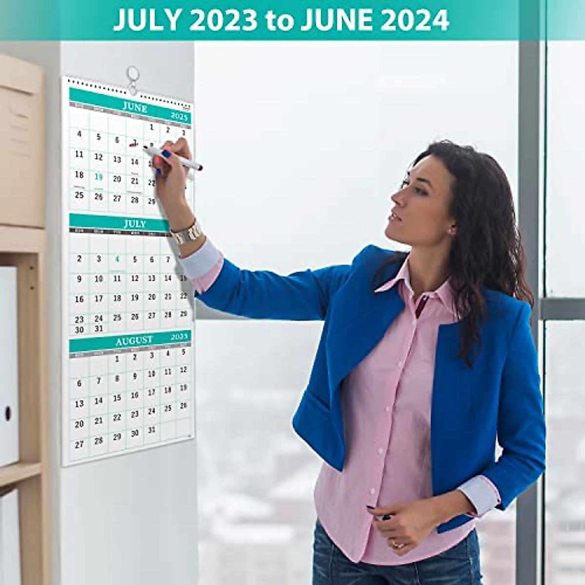 2023-2024 Wall Calendar - 3-Month Display Calendar July 2023- June 2024 (Folded in a Month), 11.3" x 26" (When Opened), 3 Month Calendar, Wall Calendar 2023-2024, 3 Month Vertical Calendar with Thick Paper