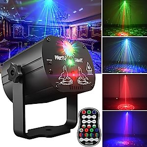 POCOCO DJ Disco Stage Party Lights, Sound Activated Laser Light RGB Flash Strobe Projector with Remote Control for Christmas Halloween Decorations Karaoke Pub KTV Bar Dance Gift Birthday Wedding