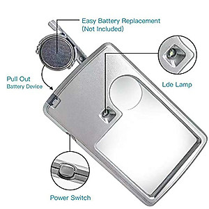 Wapodeai 6X 3X LED Magnifying Glass with Light, Premium Card Type Magnifying Glasses, Magnifying Glass for Reading, Kids, Jewelry, Science, 3X Magnifier Magnifying Glasses with Light, Silver