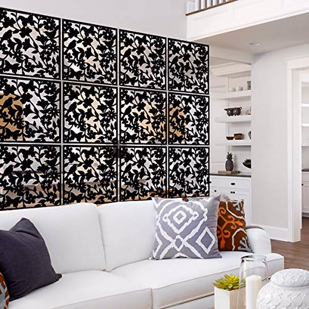 Lchen Hanging Room Divider Panels,12pieces PVC Screen Panels for Home Room Hotel and Bar Decoration(Black01)