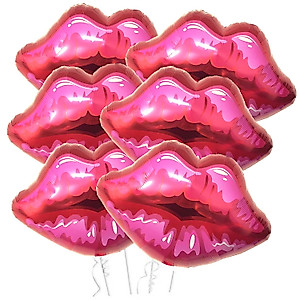 6 Pieces 27 Inches Red Kiss Lip Balloons, Large Aluminum Foil Lips Balloons for Valentine's Day Wedding Bachelorette Makeup Birthday Party Decorations