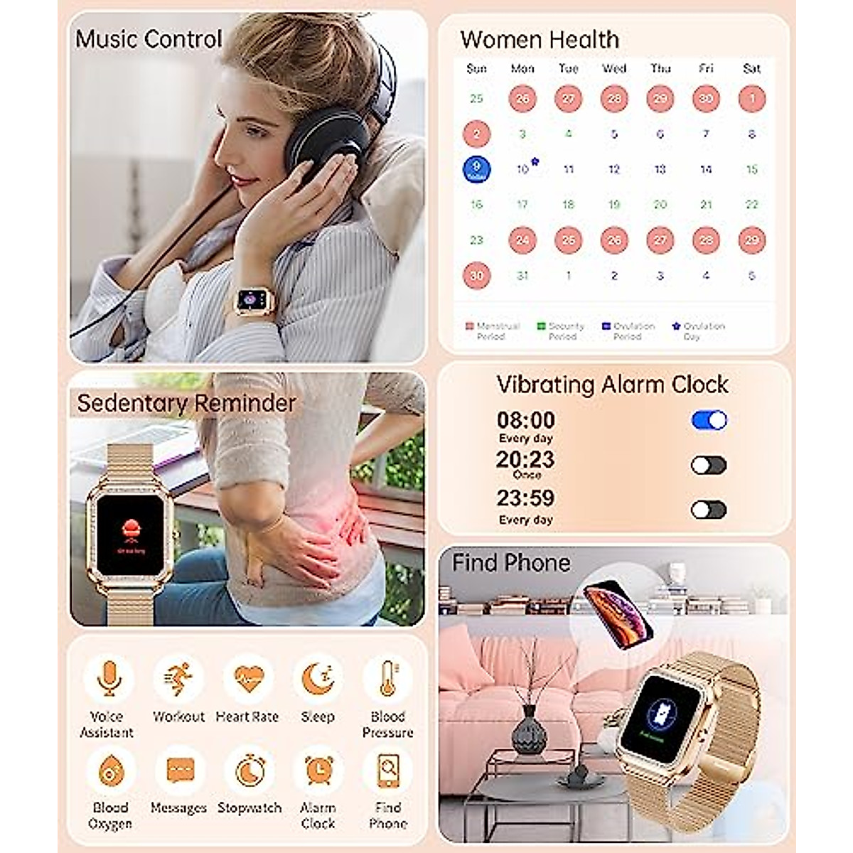 Smart Watch for Women(Answer/Make Calls) 1.59" Small Screen Fitness Tracker with Heart Rate Sleep Monitor Blood Oxygen Pedometer Calories DIY Dial 19 Sport Modes Smartwatch for iOS Android Phone