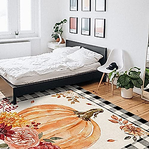 2'x3' Fall Thanksgiving Area Rug,Outdoor Indoor Washable Carpet Area+Rug for Living Room,Boys/Girls Bedroom,Bathroom,Classroom,Kitchen,Hallway,Throw Floor Mat Autumn Pumpkin Flower Leaves Plaid Check
