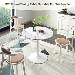 Modern Round Dining Table 31.5" - Round Dining Table with Faux Marble Top and Pedestal Base - Mid-Century Leisure Table White - Modern Round Coffee Table for Kitchen, Dining Room, Living Room