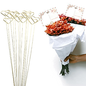 60PCS Sticks for Flower Bouquet, Metal Floral Picks, Gold Place Card Holder, Heart Loop Picture Holders, Flower Bouquet Accessories, Flower Arrangements Supplies, Floral Supplies, Florist Supplies