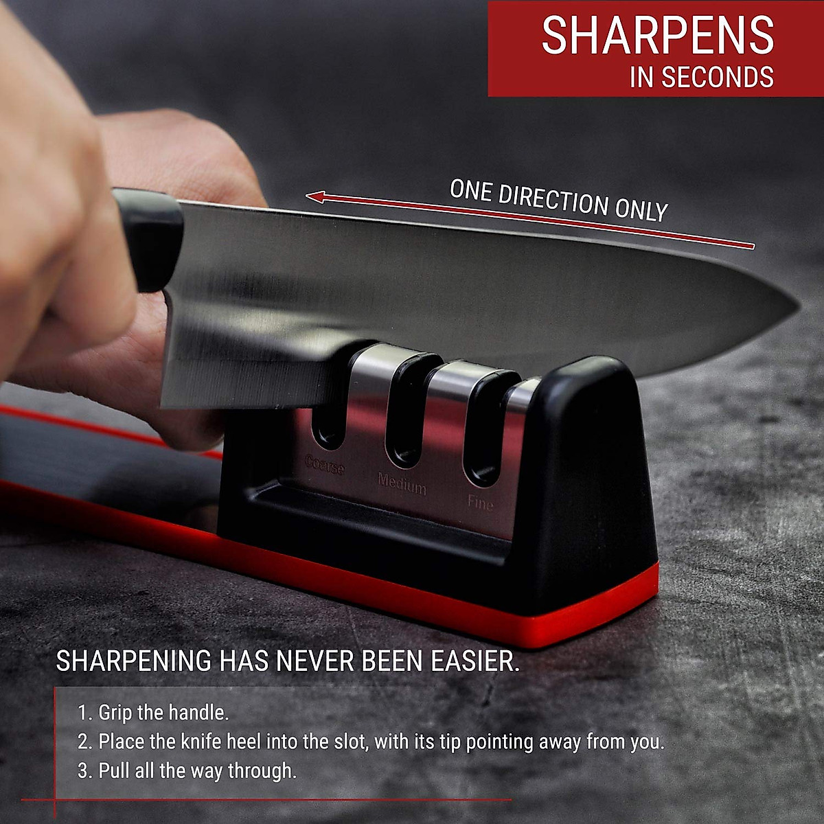 Cubikook Kitchen Knife Sharpener - Complete 3-stage Knife Sharpener CS-T01 with Diamond Dust Rods, Sturdy Design, Non-slip Base Pat, Easy and Safe to Use, Fast and Effective Manual Sharpening Tool