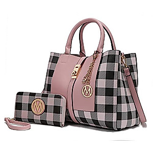 Mia K Collection Crossbody Satchel-Tote Bag for Women, Wristlet Wallet Purse Set, PU Leather Top-Handle Handbag Pink